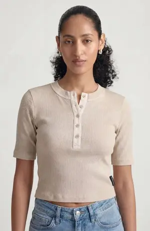 Brooklyn Industries Ribbed Henley Top With Elbow Sleeves