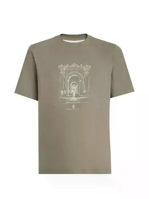 Brunello Cucinelli Cotton Jersey Crew Neck T-shirt With Print - Green