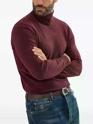 Brunello Cucinelli Mouliné Cashmere Turtleneck Sweater - Red