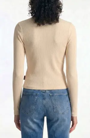 Brooklyn Industries Button Front Long Sleeve Rib Top