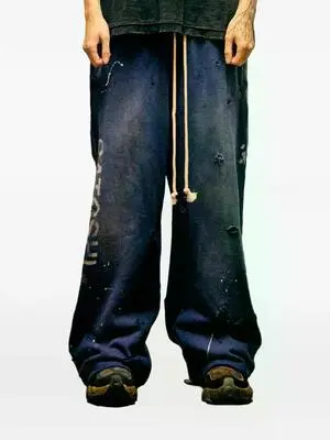 SATOSHI NAKAMOTO Luke Distressed-effect Wide-leg Track Pants - Blue