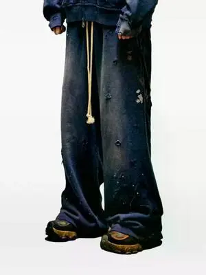 SATOSHI NAKAMOTO Luke Distressed-effect Wide-leg Track Pants - Blue