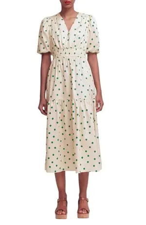 Boden Polka Dot Puff Sleeve Midi Dress - Papyrus/painted Dot Spaced