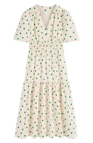 Boden Polka Dot Puff Sleeve Midi Dress