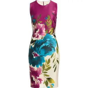 Anne Klein Print Sleeveless Sheath Dress - Beet Multi