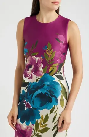 Anne Klein Sleeveless Sheath Dress With Floral Print