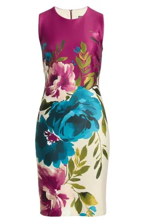 Anne Klein Sleeveless Sheath Dress With Floral Print