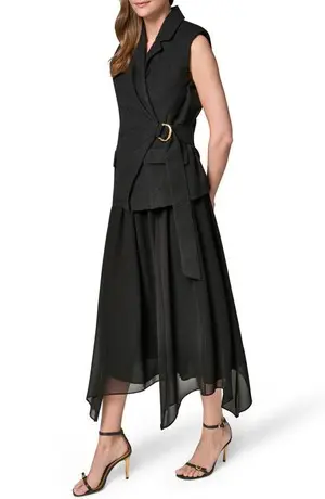 Donna Karan New York Mixed Media Belted Midi Dress