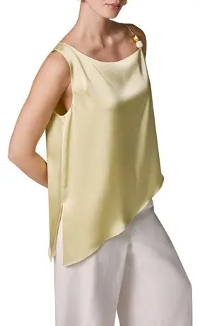 Donna Karan New York Beaded Asymmetric Sleeveless Satin Top