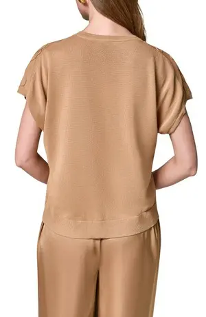 Donna Karan New York Embroidered Short Sleeve Sweater - Fawn