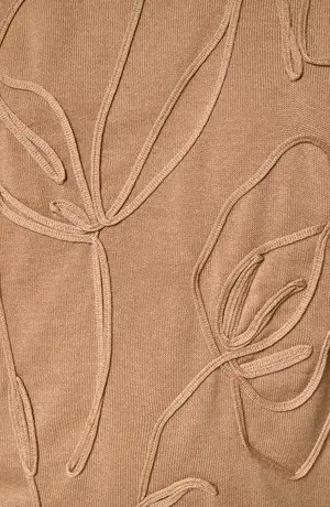 Donna Karan New York Embroidered Short Sleeve Sweater - Fawn