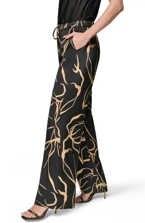 Donna Karan New York Print Wide Leg Satin Pants