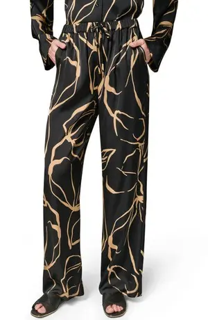 Donna Karan New York Print Wide Leg Satin Pants