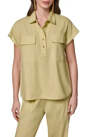 Donna Karan New York Dolman Sleeve Linen Blend Shirt - Citrus