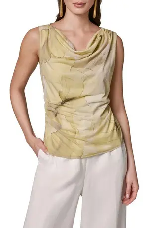 Donna Karan New York Print Cowl Neck Sleeveless Top - Citrus Multi