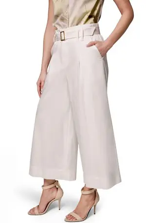 Donna Karan New York Pleated Wide Leg Crop Stretch Cotton Pants