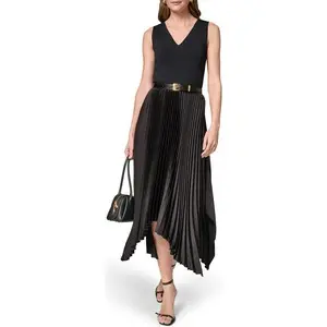 Donna Karan New York Sleeveless Pleated Dress With Handkerchief Hem - Black