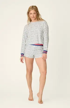 PJ Salvage Cats Meow Print Peached Jersey Pajamas Shorts