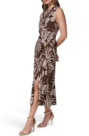 Donna Karan New York Sleeveless Printed Cowl Neck Midi Dress