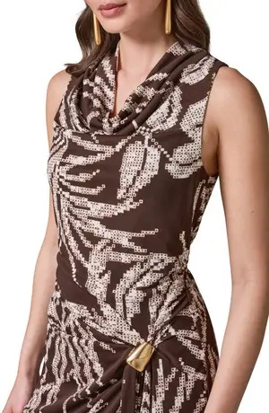 Donna Karan New York Sleeveless Printed Cowl Neck Midi Dress