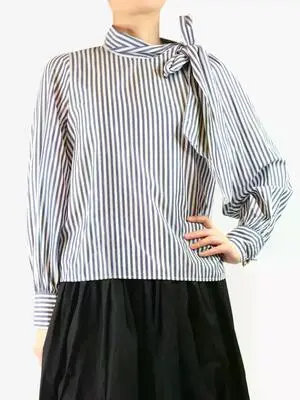 Sézane Striped Tie-neck Blouse