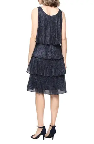 SL FASHIONS Metallic Ruffle Sleeveless Cocktail Dress