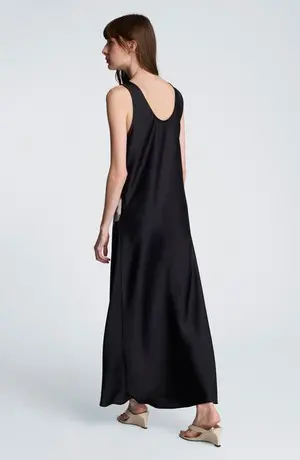 KENNETH COLE Sleeveless Floral Print Satin Maxi Dress