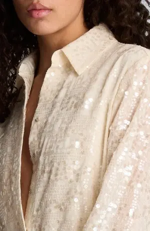 KENNETH COLE Sequin Flare Long Sleeve Mini Shirtdress