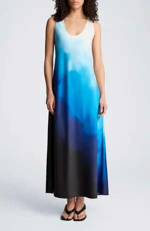 KENNETH COLE Sleeveless Maxi Dress With Colorblocking - Lake Blue Multi