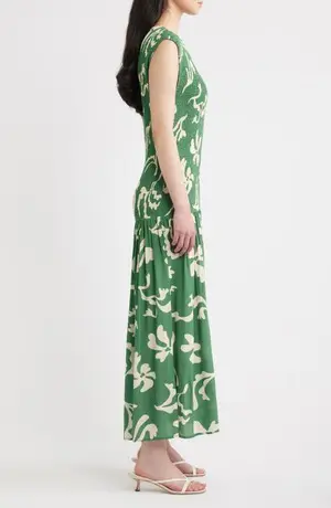 A.REN Leilani Floral Smock Bodice Maxi Dress