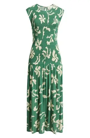 A.REN Leilani Floral Smock Bodice Maxi Dress