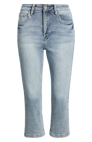 YMI High Waist Capri Jeans With Side Slit Hems - Light Blue