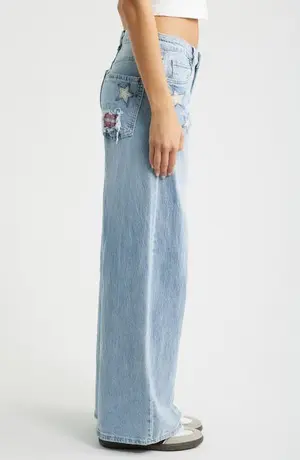 YMI Joey Super Wide Leg Jeans With Star Appliqués