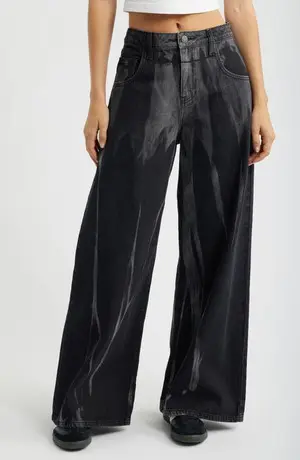 YMI Relaxed Baggy Wide Leg Jeans With Acid Wash - Black