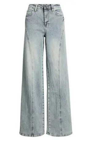 YMI Bella Seam Detail Wide Leg Jeans - Light Blue
