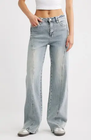 YMI Bella Seam Detail Wide Leg Jeans - Light Blue