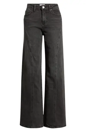 YMI Bella Seam Detail Wide Leg Jeans - Washed Black
