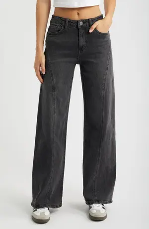 YMI Bella Seam Detail Wide Leg Jeans - Washed Black