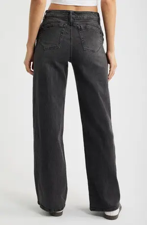 YMI Bella Seam Detail Wide Leg Jeans - Washed Black