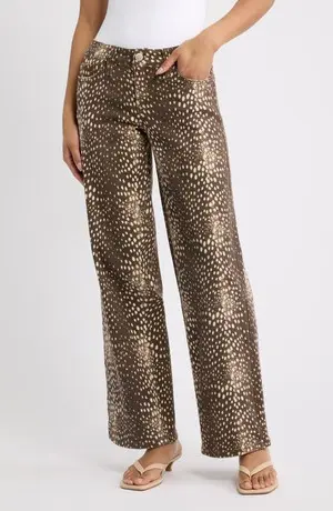 YMI Britney Camouflage Low Rise Wide Leg Jeans - Fawn
