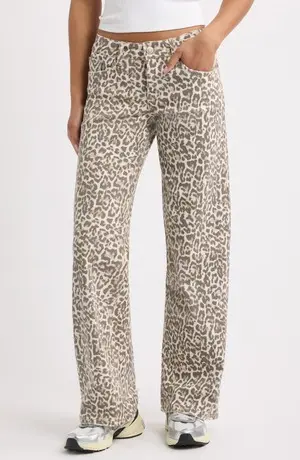 YMI Britney Camouflage Low Rise Wide Leg Jeans - Light Leopard