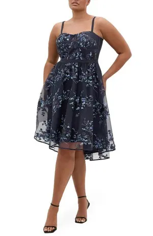City Chic Ambrosia Lace Fit & Flare Dress - Navy