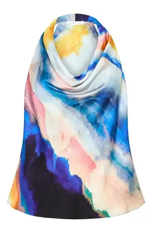 City Chic Print Cowl Neck Sleeveless Satin Top