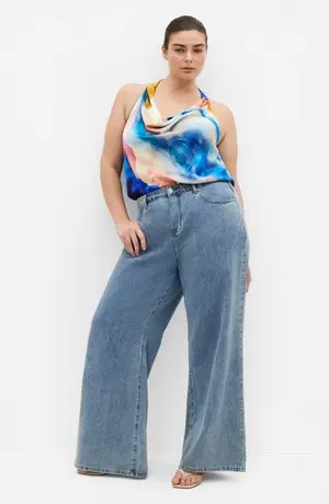 City Chic Sleeveless Cowl Neck Printed Satin Top