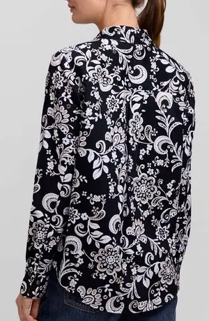 Foxcroft Margie Daisy Cotton Button-up Shirt - Black/multi