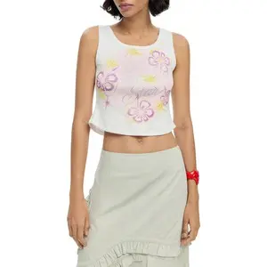 Desigual Graphic Embellished Cropped Top - White