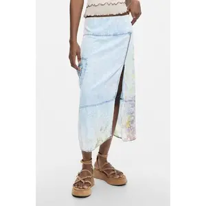 Desigual Graphic Print Straight Midi Denim Skirt