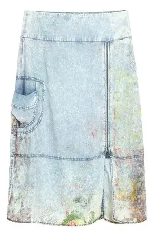 Desigual Graphic Print Straight Midi Denim Skirt