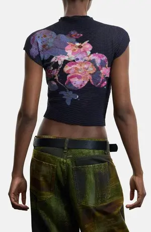 Desigual Floral Waffle Knit Top