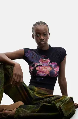 Desigual Floral Waffle Knit Top